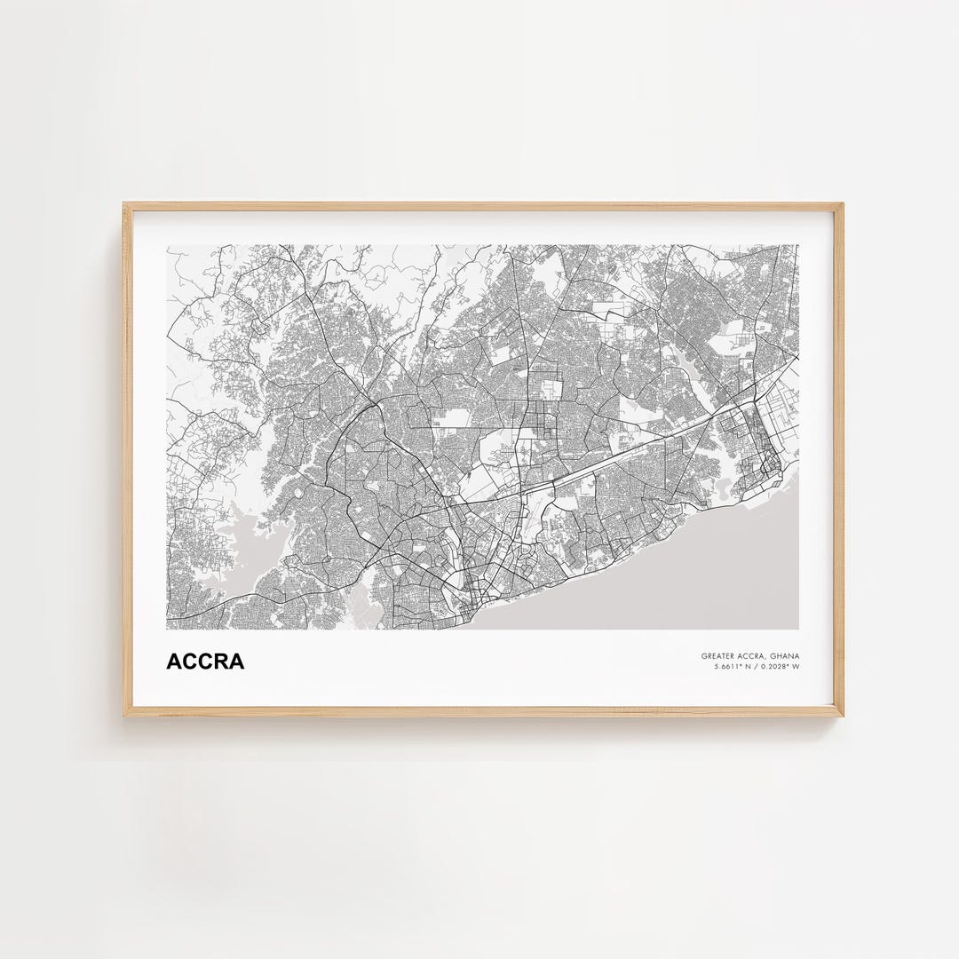 Accra Landscape Map Print, Accra Greater Accra Modern Map Poster, Accra ...