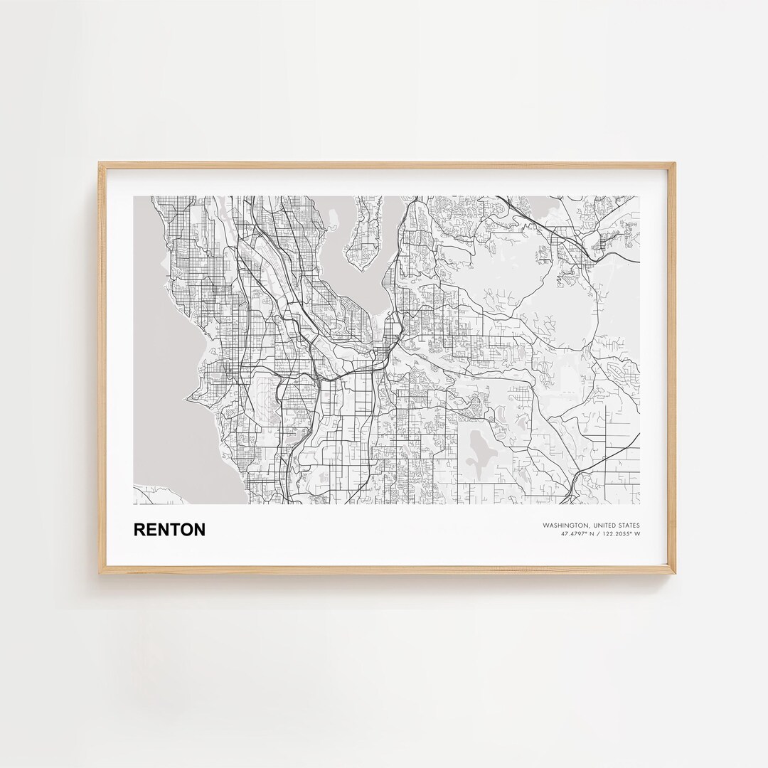 Renton Landscape Map Print, Renton Washington Modern Map Poster, Renton ...