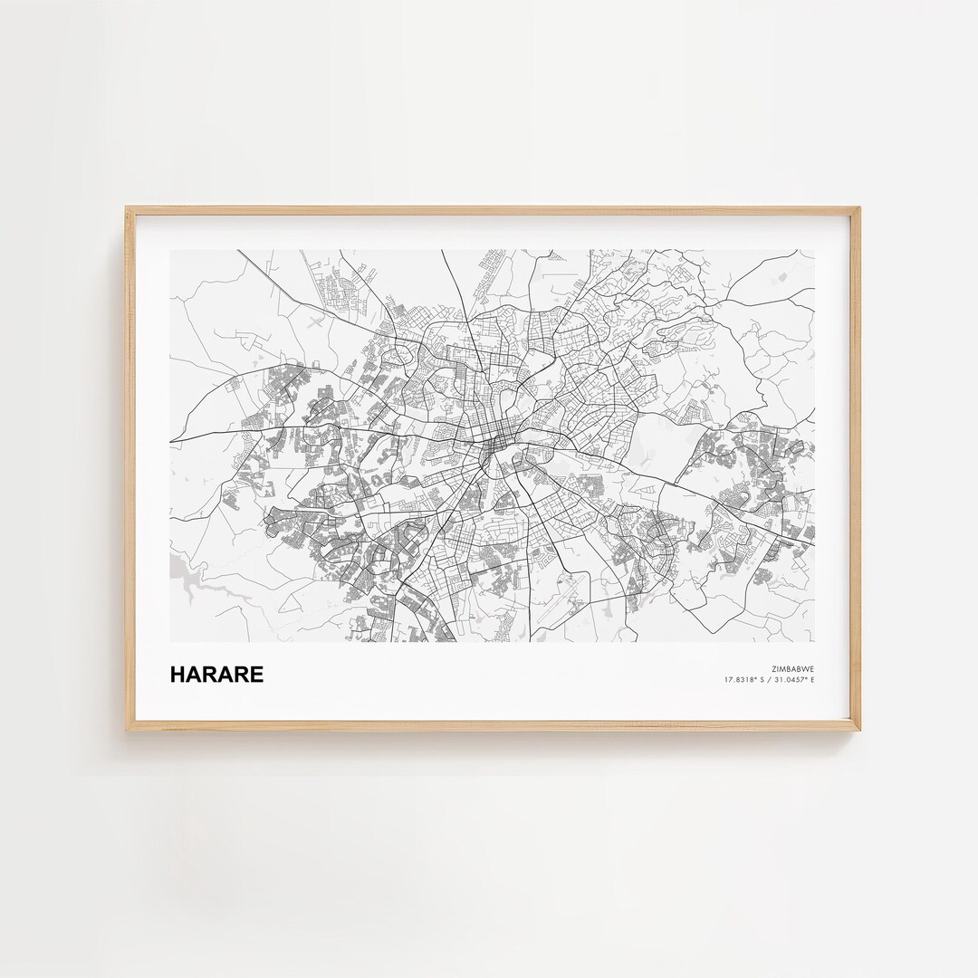 Harare Landscape Map Print, Harare Zimbabwe Modern Map Poster, Harare ...