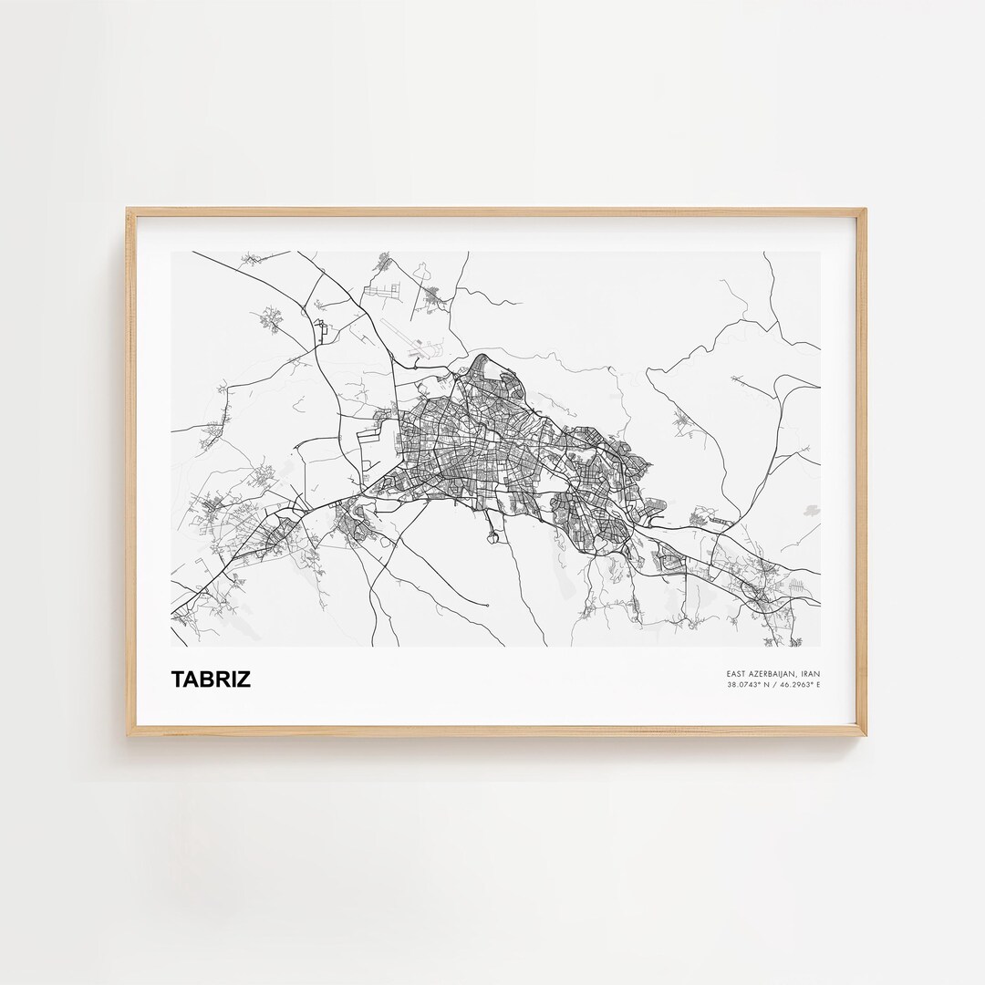 Tabriz Landscape Map Print, Tabriz East Azerbaijan Modern Map Poster ...