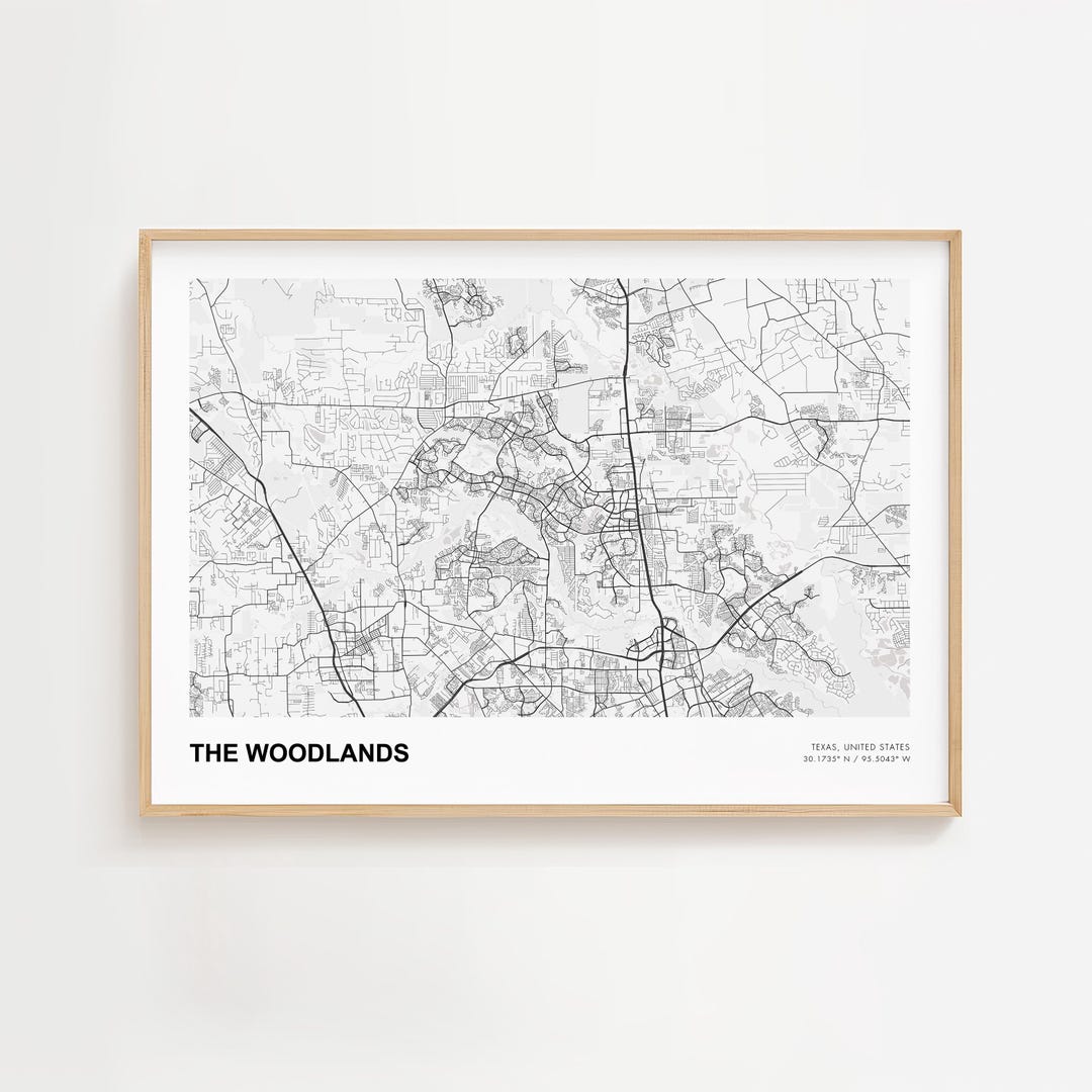 The Woodlands Landscape Map Print, the Woodlands Texas Modern Map ...