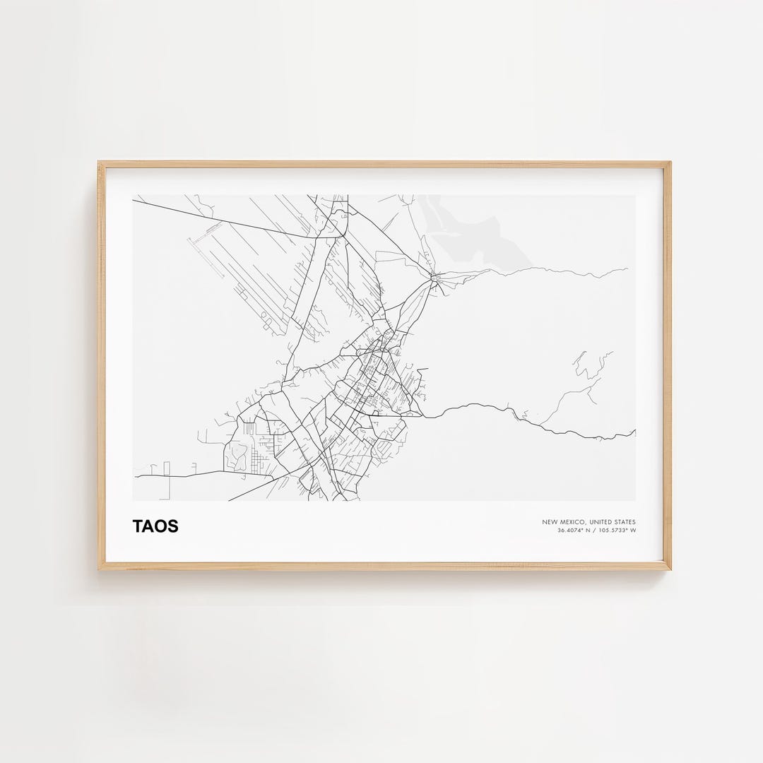 Taos Landscape Map Print, Taos New Mexico Modern Map Poster, Taos Map ...