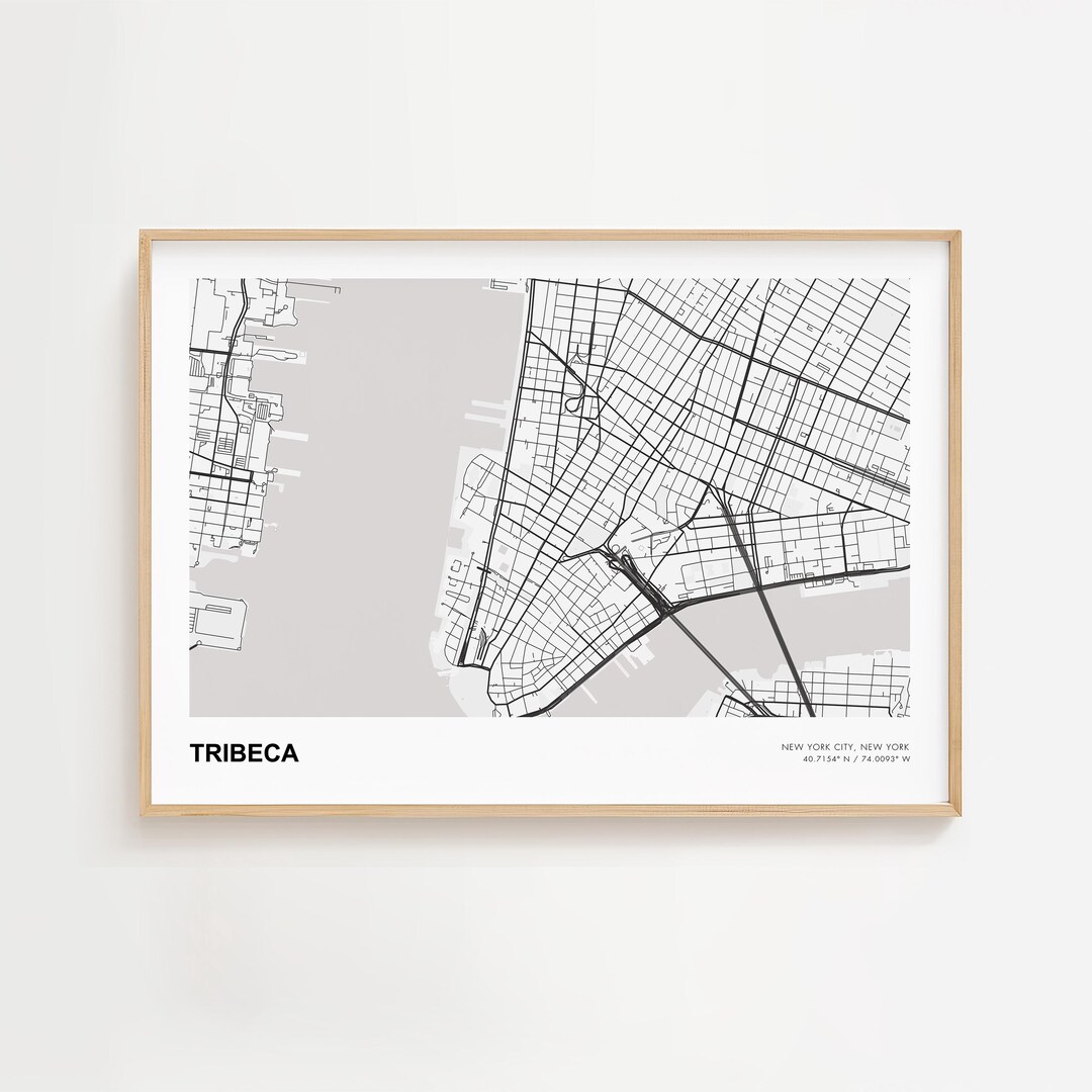 Tribeca Landscape Map Print, Tribeca New York City Modern Map Poster ...