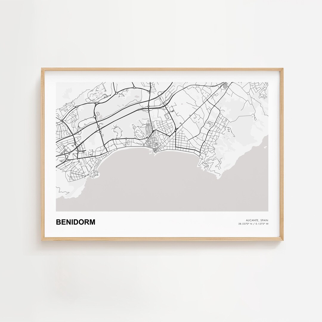 Benidorm Landscape Map Print, Benidorm Alicante Modern Map Poster ...