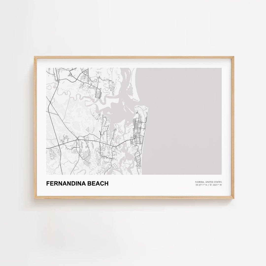Fernandina Beach Landscape Map Print, Fernandina Beach Florida Modern ...