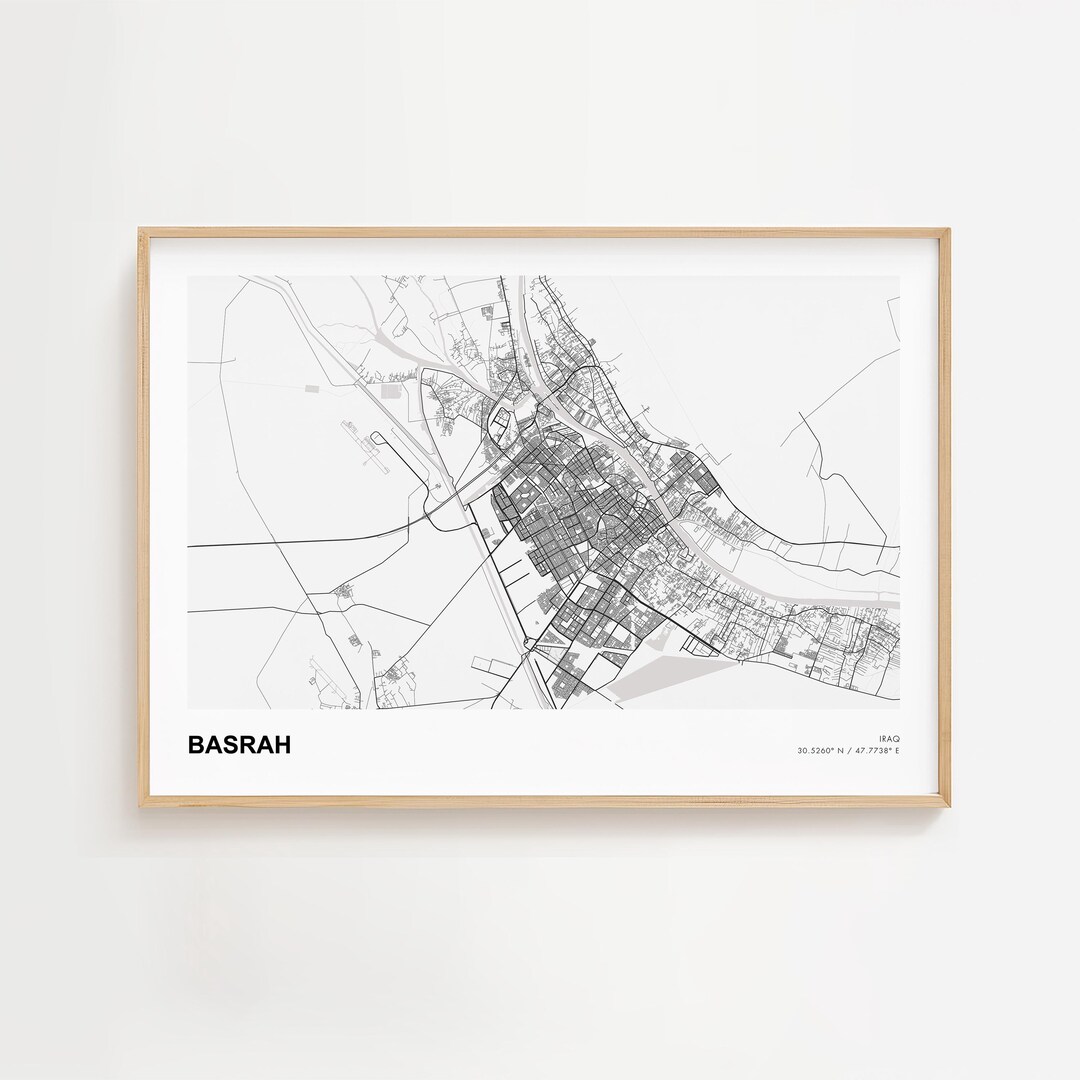 Basrah Landscape Map Print, Basrah Iraq Modern Map Poster, Basrah Wall ...
