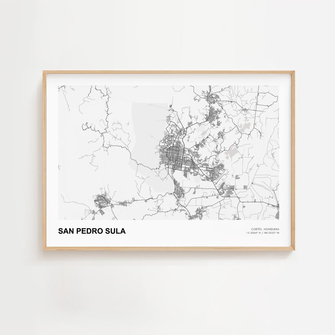 San Pedro Sula Landscape Map Print, San Pedro Sula Cortés Modern Map ...