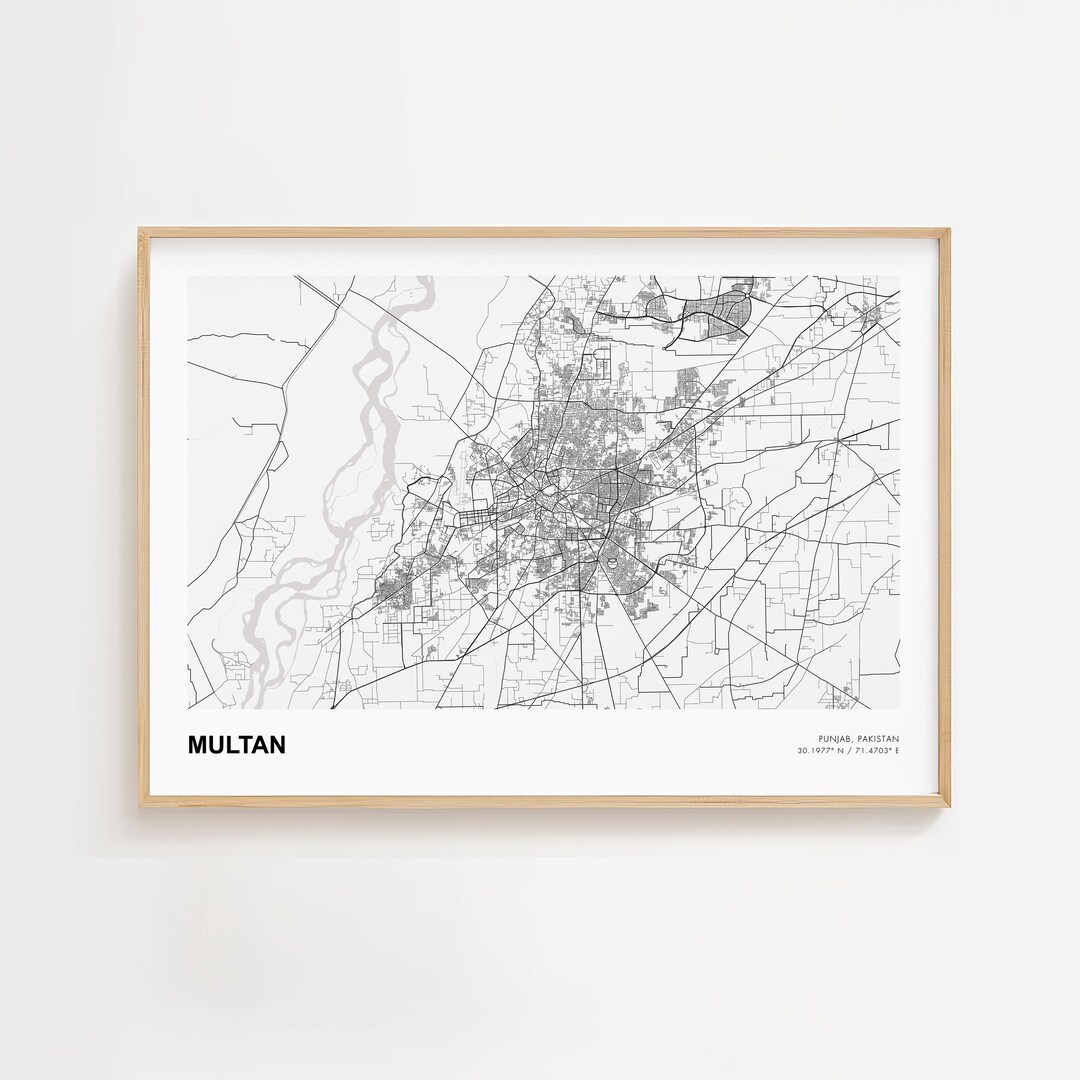 Multan Landscape Map Print, Multan Punjab Modern Map Poster, Multan ...