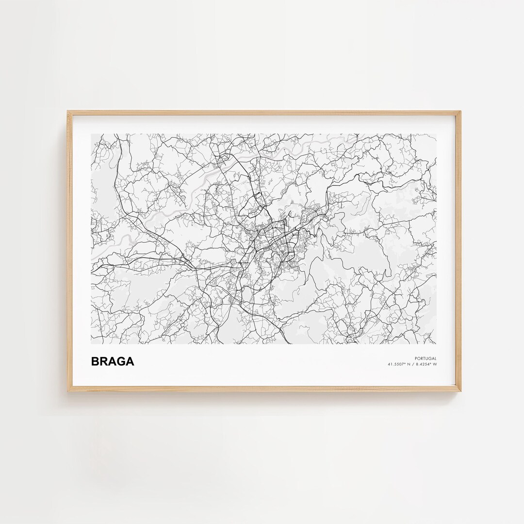 Braga Landscape Map Print, Braga Portugal Modern Map Poster, Braga Road ...