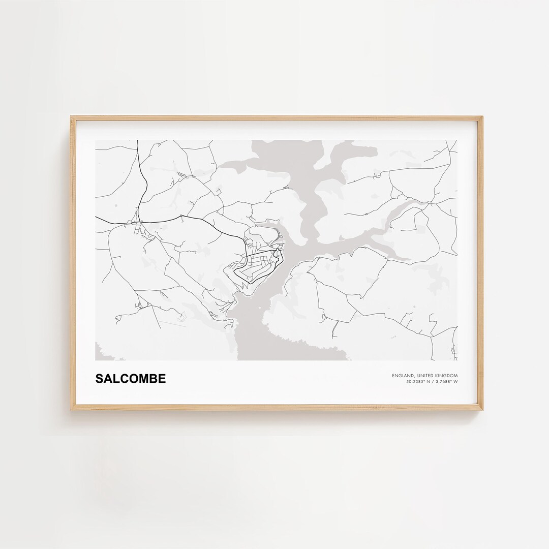 Salcombe Landscape Map Print, Salcombe England Modern Map Poster ...
