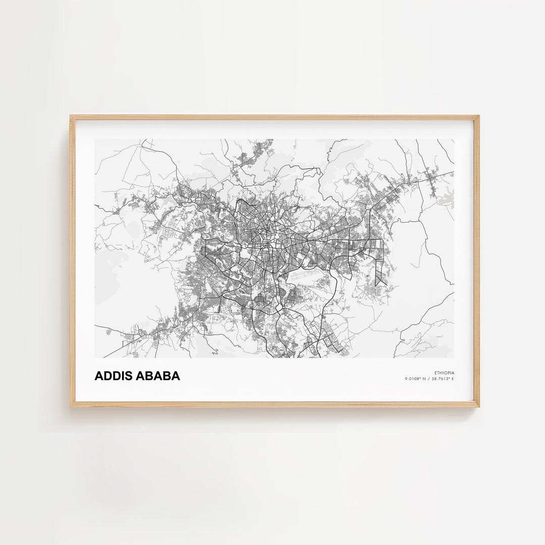 Addis Ababa Landscape Map Print, Addis Ababa Ethiopia Modern Map Poster ...