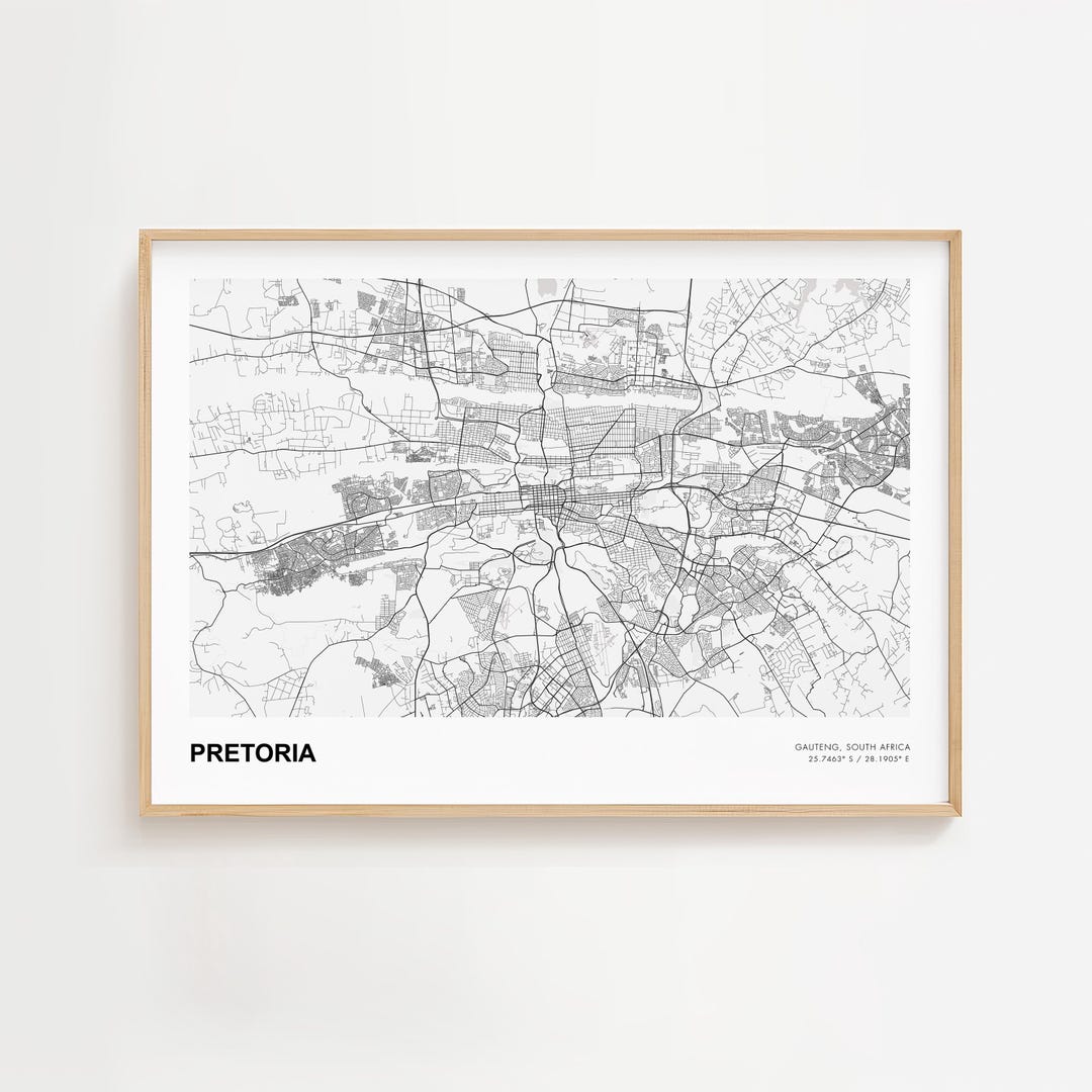 Pretoria Landscape Map Print, Pretoria Gauteng Modern Map Poster ...