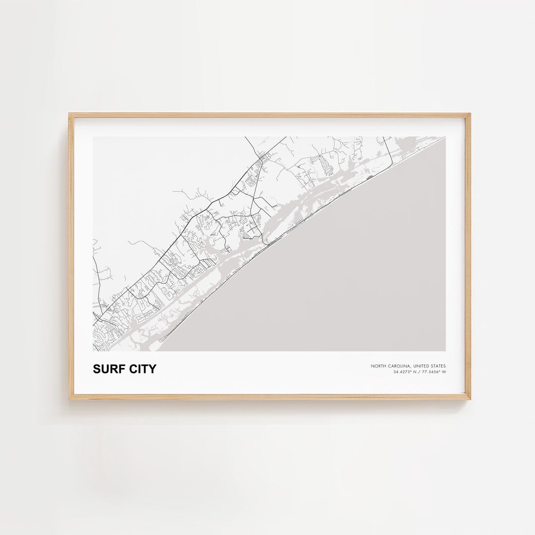 Surf City Landscape Map Print, Surf City North Carolina Modern Map ...