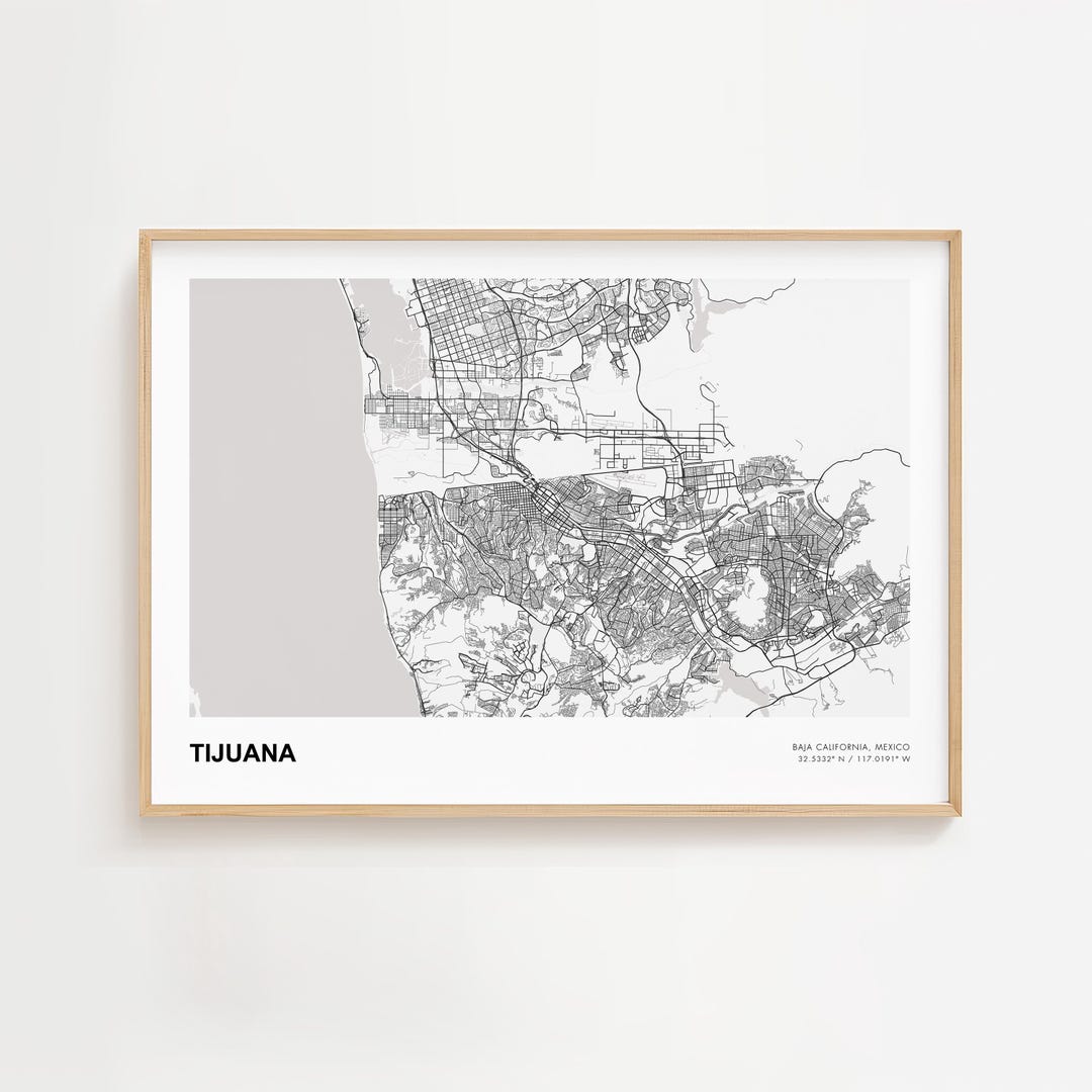 Tijuana Landscape Map Print, Tijuana Baja California Modern Map Poster ...