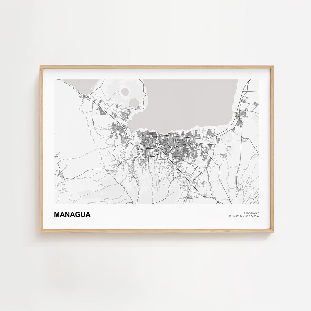 Managua Landscape Map Print, Managua Nicaragua Modern Map Poster ...
