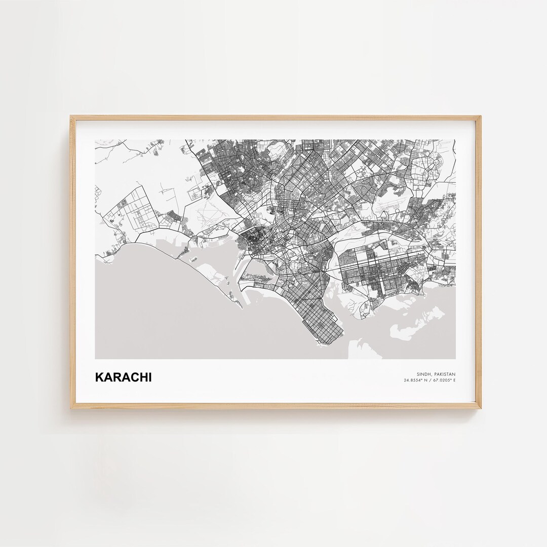 Karachi Landscape Map Print, Karachi Sindh Modern Map Poster, Karachi ...