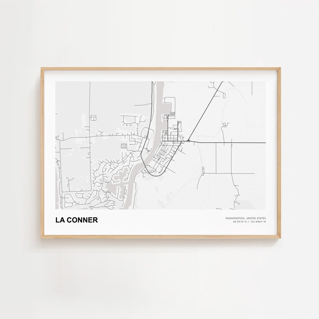 La Conner Landscape Map Print, La Conner Washington Modern Map Poster ...
