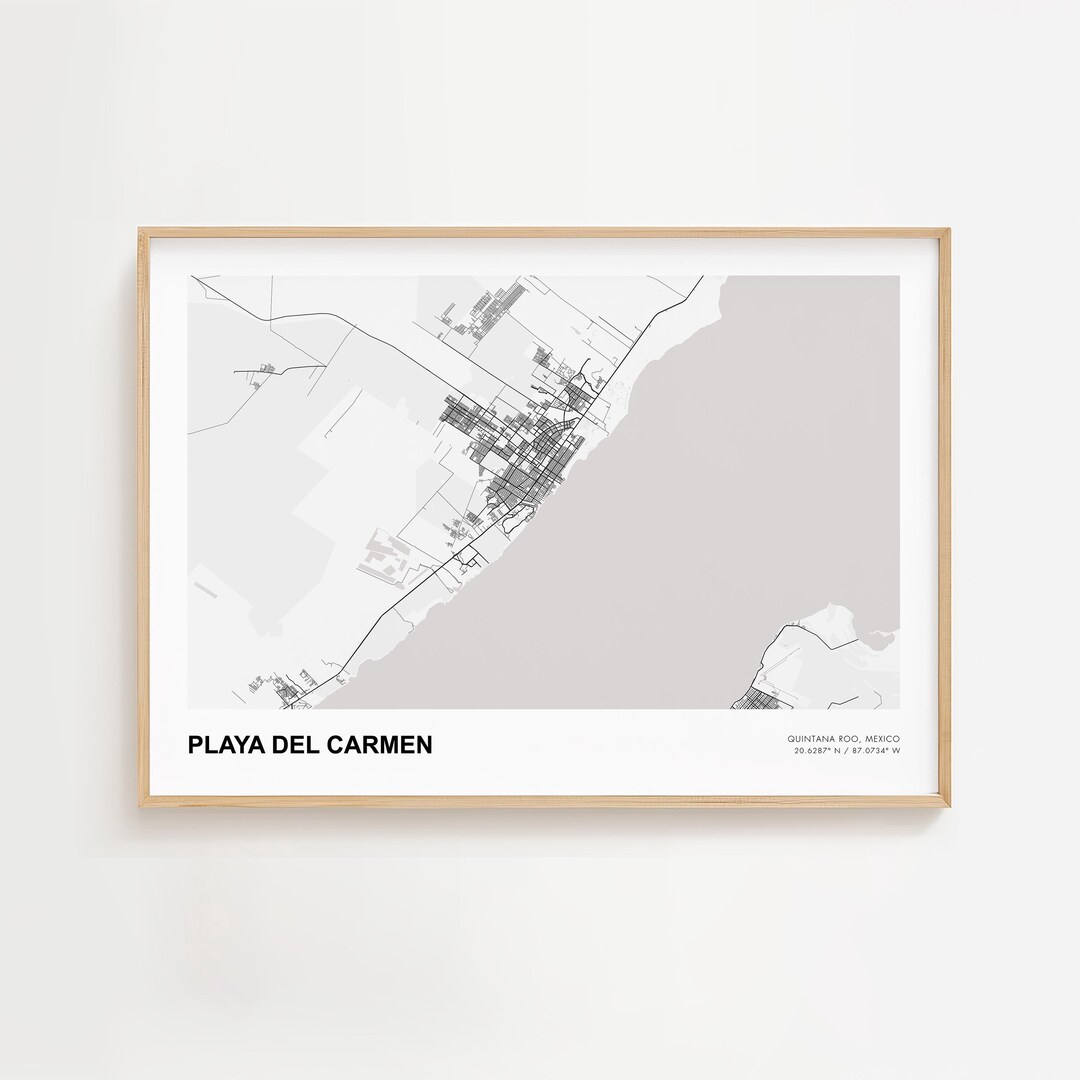 Playa Del Carmen Landscape Map Print, Playa Del Carmen Quintana Roo ...