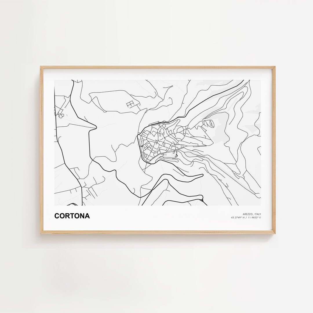 Cortona Landscape Map Print, Cortona Arezzo Modern Map Poster, Cortona ...