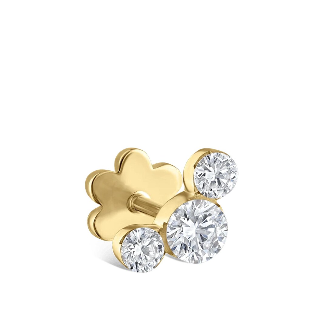 Invisible Set Three Diamond Curve Threaded Stud Earring - Etsy