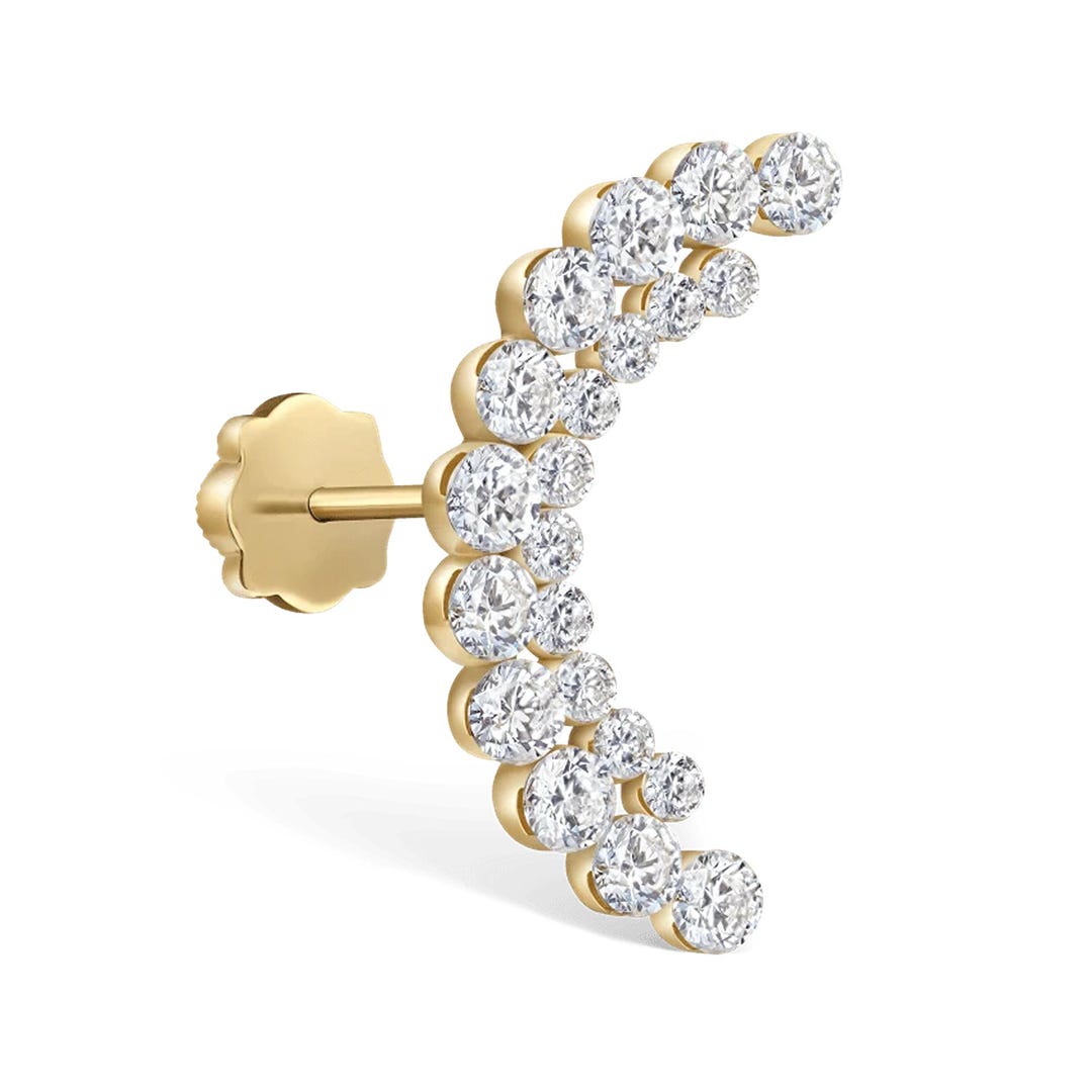 Invisible Set Diamond Apsara Curve Threaded Stud Earring. - Etsy