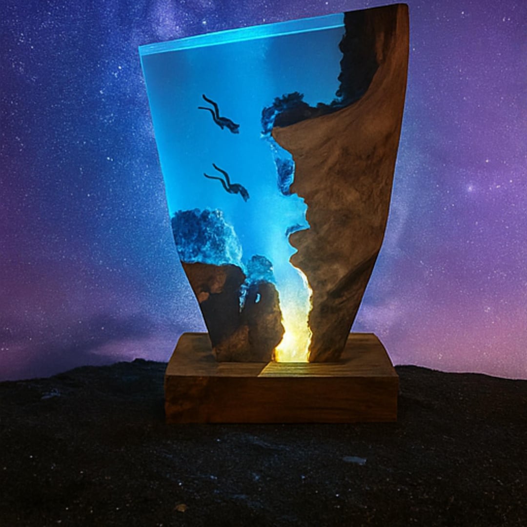 Seabed Resin Table Lamp: Diver Cave Design, USB Powered Night Light - Etsy