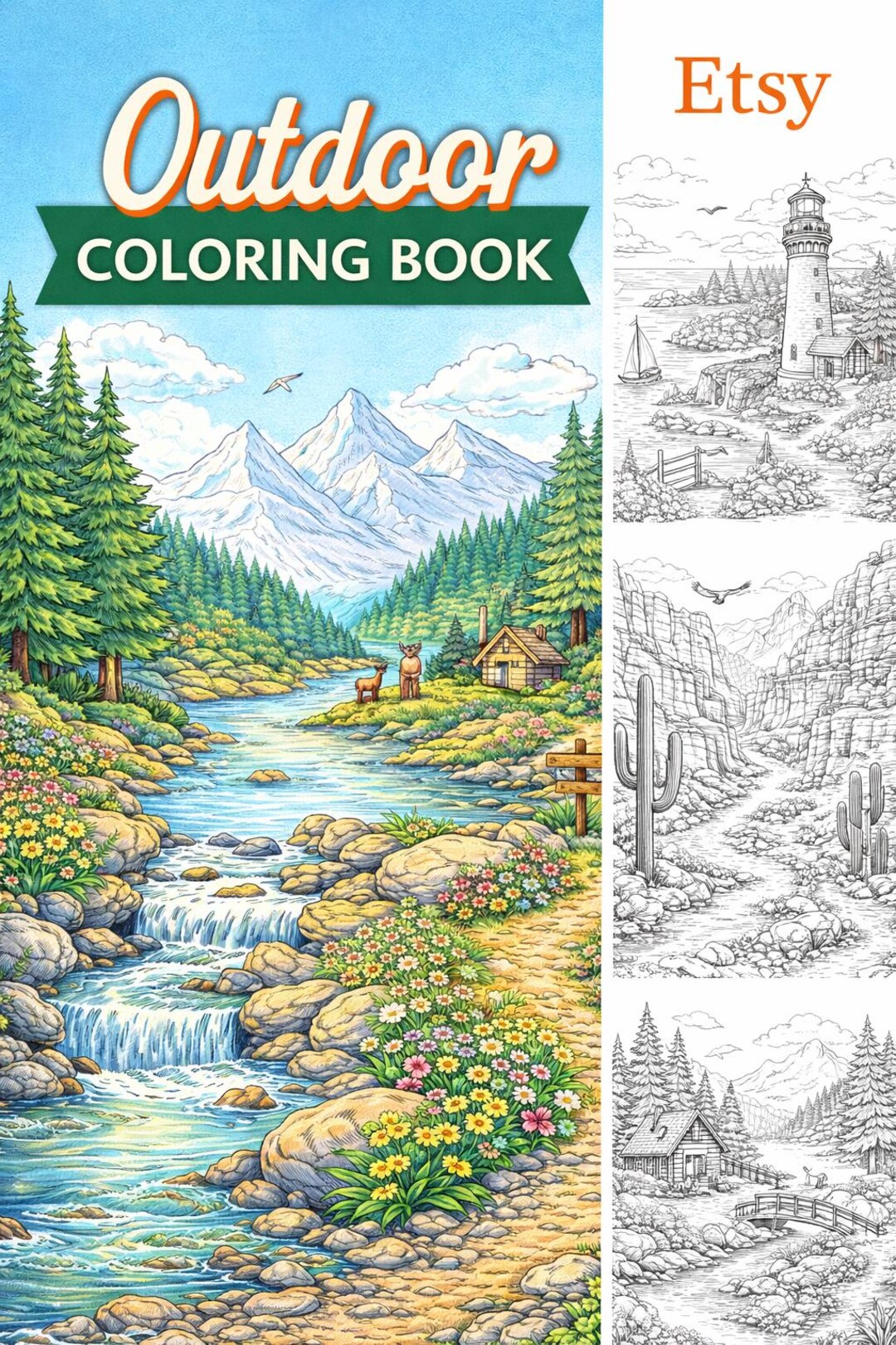 Nature Landscape Coloring Book for Adults | Relaxing Scenery Coloring ...