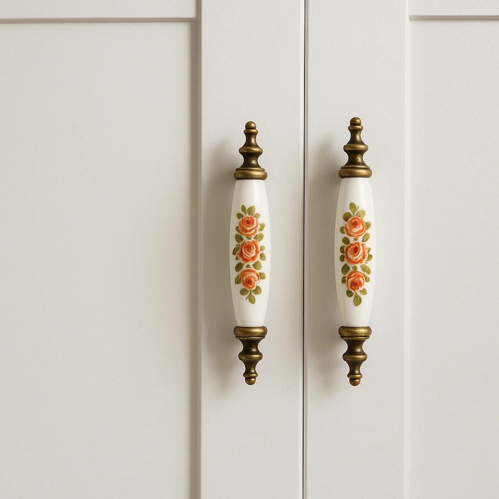 Vintage Floral Porcelain Cabinet Handle: Shabby Chic Brass Drawer Pull ...
