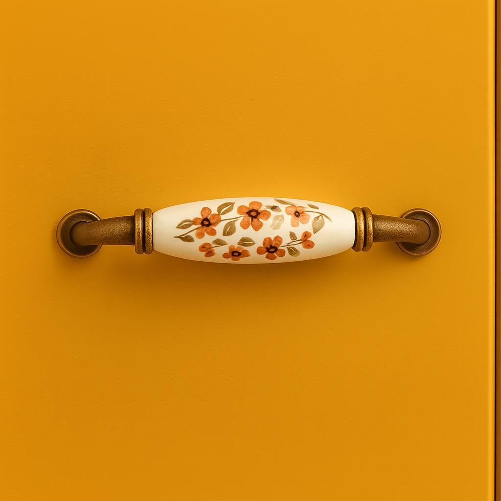 Floral Porcelain Cabinet Handle, Antique Gold Brass Base - Etsy