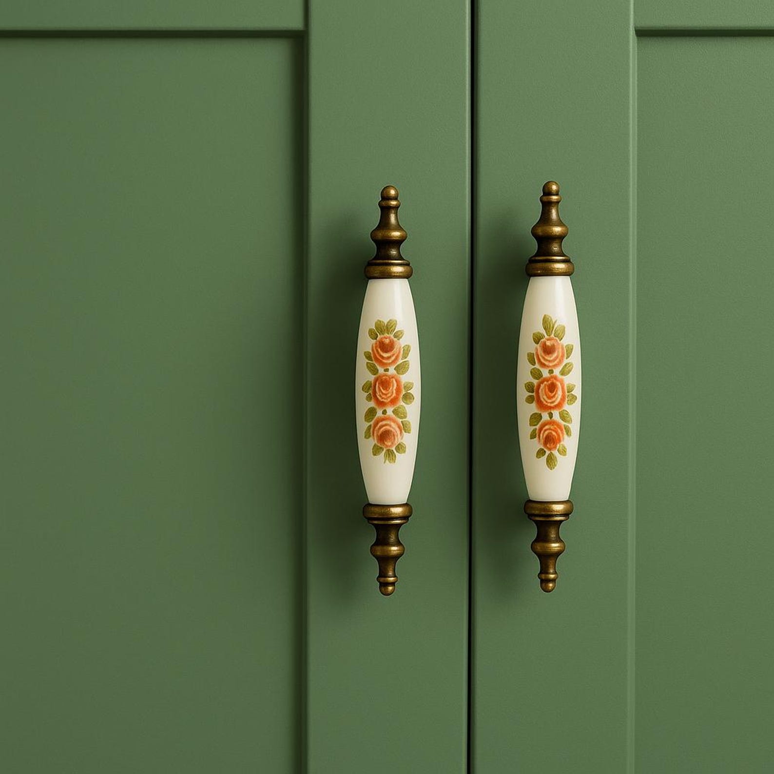 Vintage Floral Porcelain Cabinet Handle: Shabby Chic Brass Drawer Pull ...