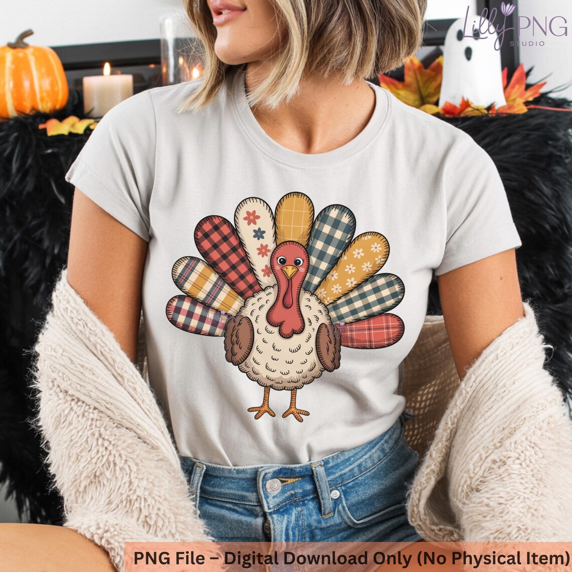 Patchwork Turkey PNG, Farmhouse Thanksgiving Clipart, Rustic Fall Plaid ...