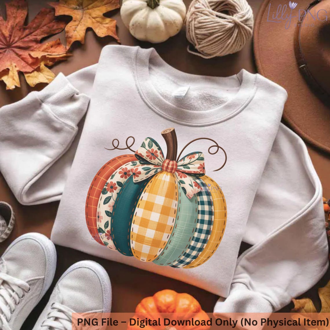 Patchwork Pumpkin PNG, Fall Plaid Floral Pumpkin Clipart, Cozy Autumn ...