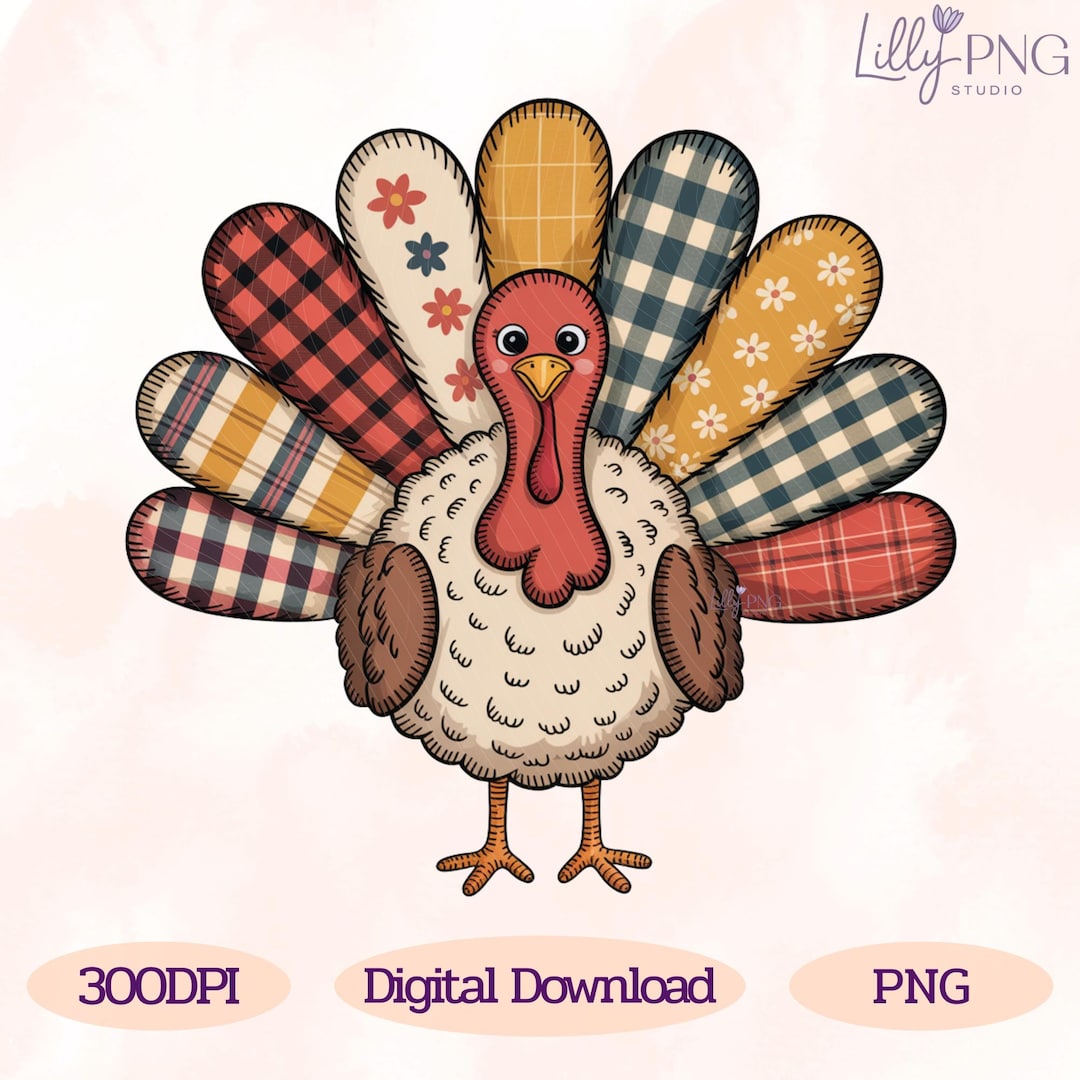 Patchwork Turkey PNG, Farmhouse Thanksgiving Clipart, Rustic Fall Plaid ...