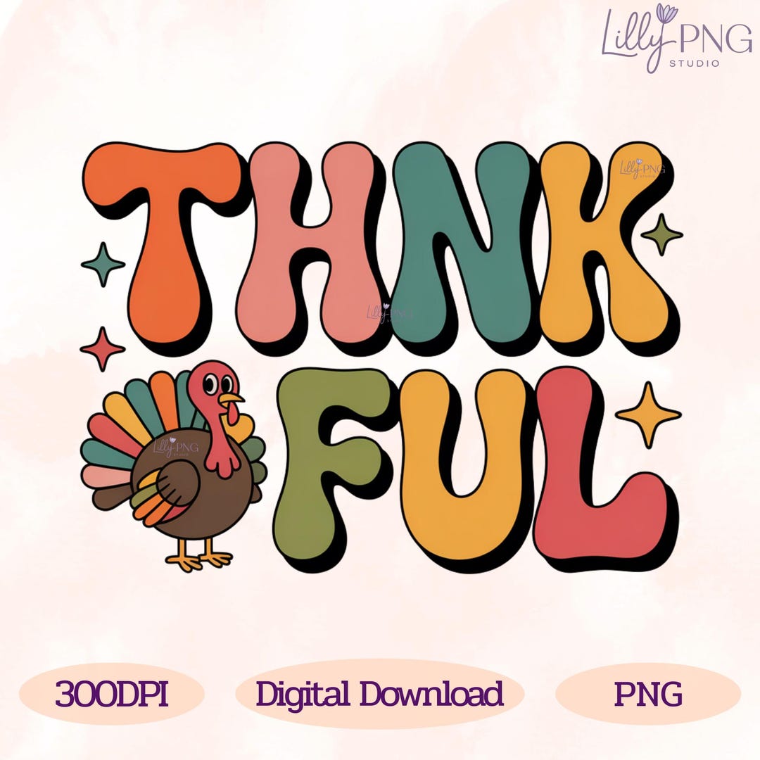 Retro Thankful PNG, Groovy Thanksgiving Quote, Cute Turkey Fall Clipart ...
