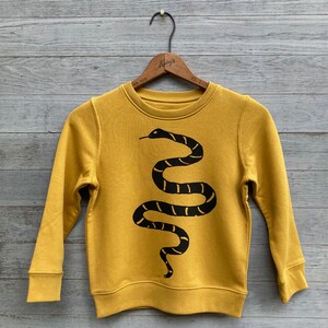 Kids Organic Cotton Snake Sweatshirt: Hand-printed Mustard Yellow Top ...