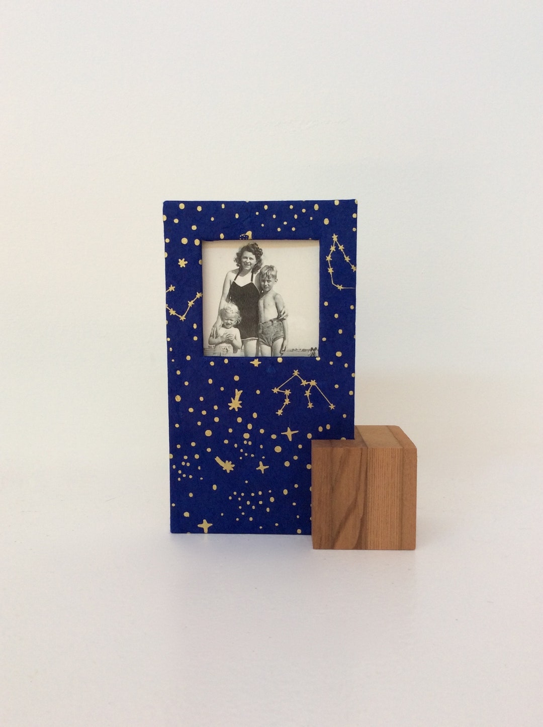 Stargazing Photo Frame: Blue Constellation Paper, Reclaimed Wood Stand ...