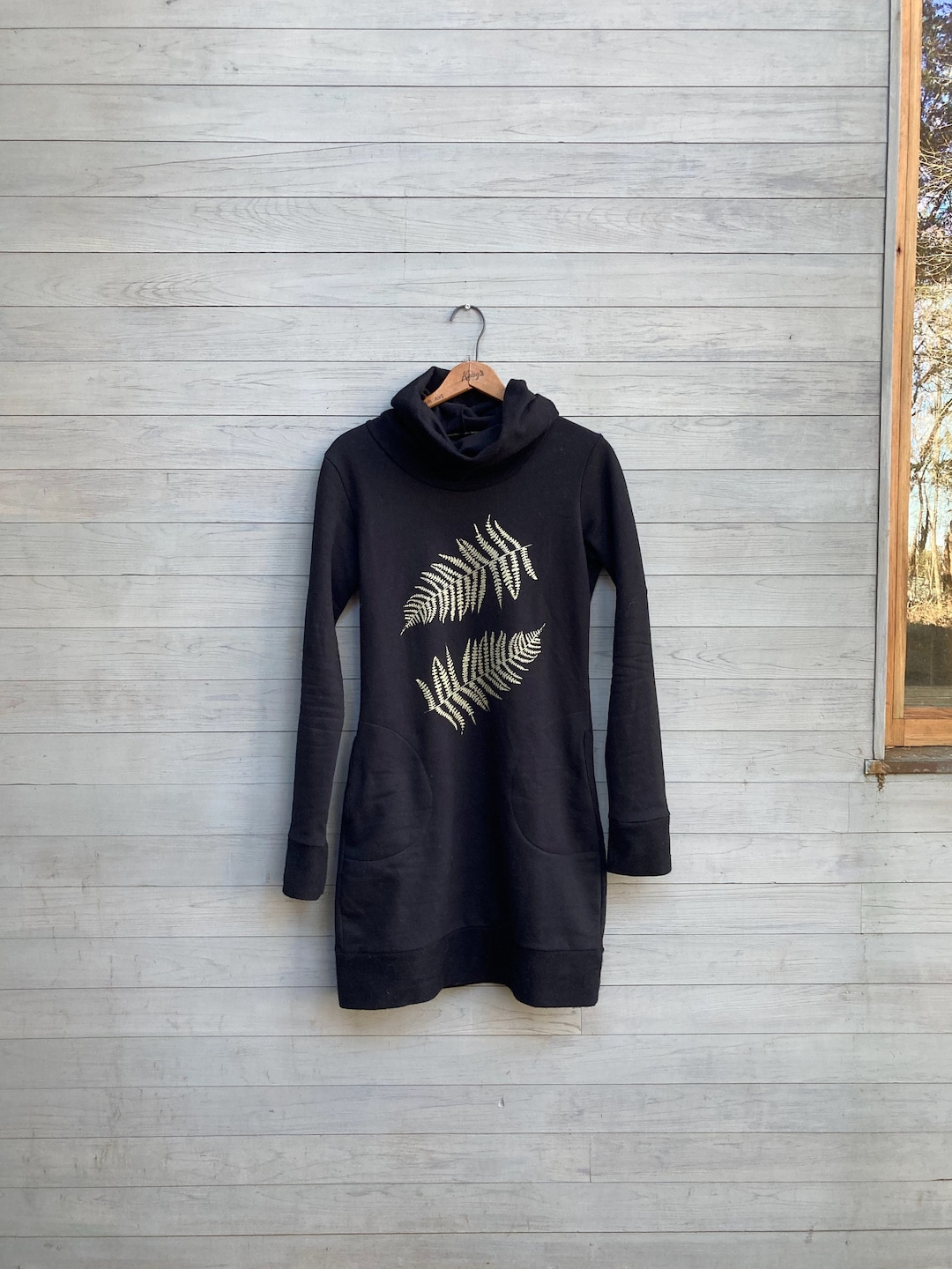Organic Cotton Fern Dress, Minidress, Black Turtleneck Dress - Etsy