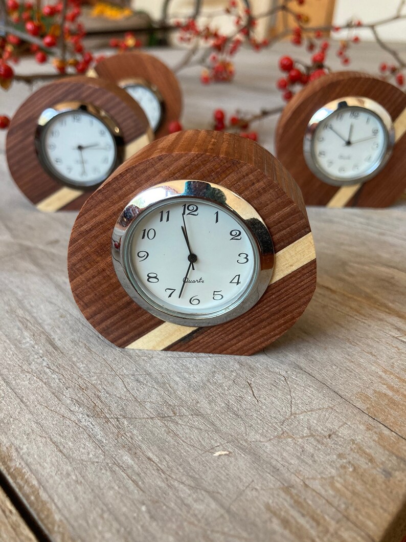 Tiny Wood Clock Desk Clock Reclaimed Wood Bedside Clock | Etsy