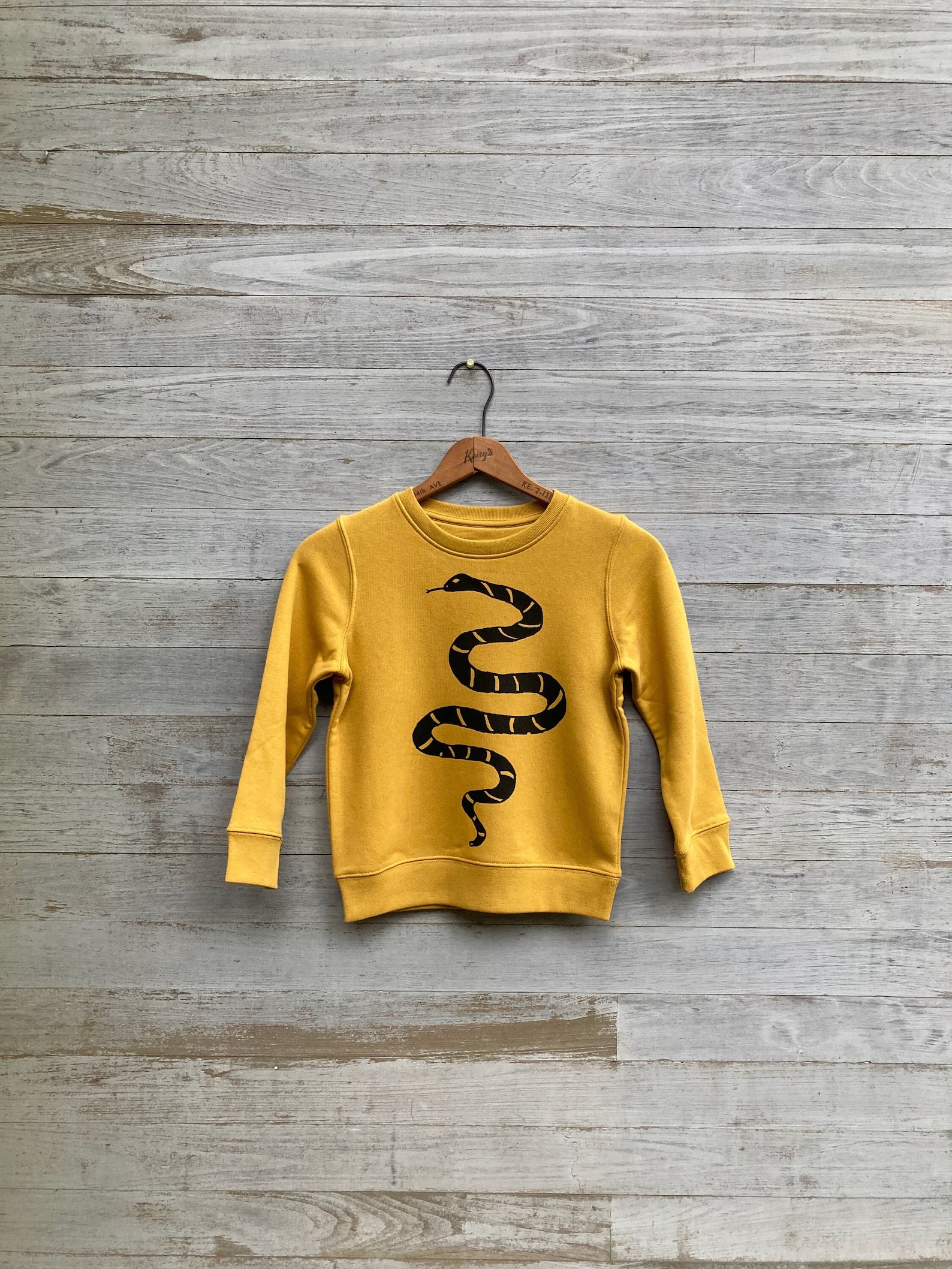 Kids Organic Cotton Snake Sweatshirt: Hand-printed Mustard Yellow Top ...