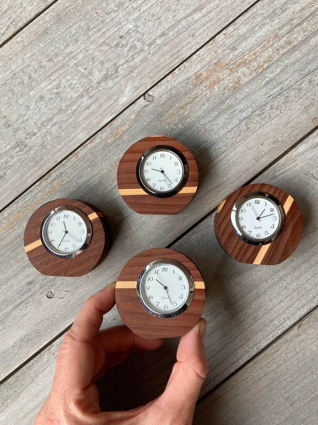 Tiny Wood Clock, Desk Clock, Reclaimed Wood, Bedside Clock, Stocking ...