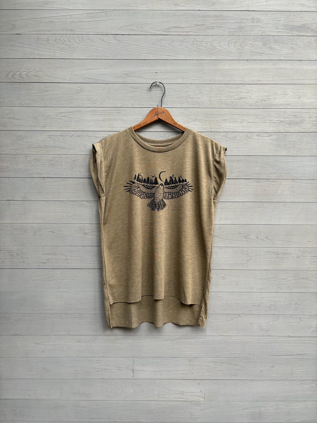 Olive Green Hawk Muscle Tee: Crescent Moon Graphic Sleeveless Top - Etsy