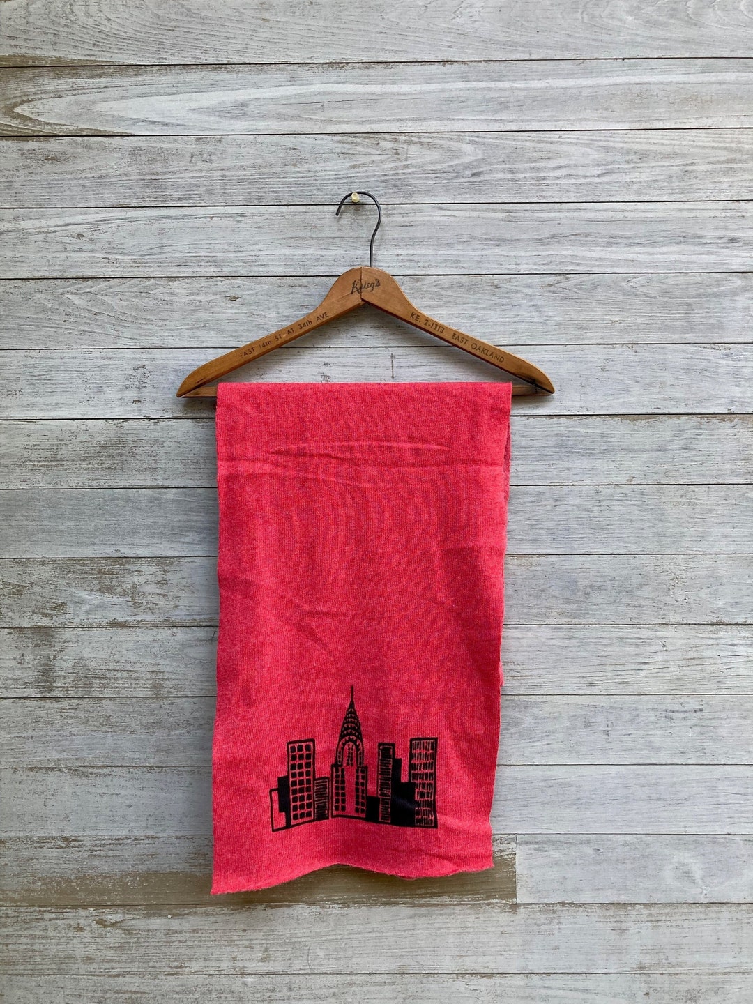 Hand Printed NYC Skyline Scarf: Red Fleece Winter Scarf - Etsy