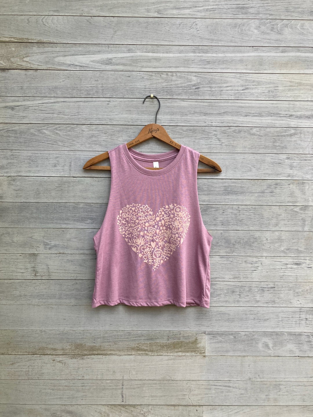 Floral Heart Crop Tank Top: Hand-printed Workout Shirt - Etsy