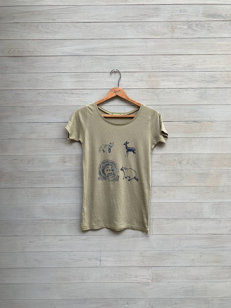 Organic Cotton Woodland Creatures Tee, Yoga Tee, Stretchy, Scoop Neck ...