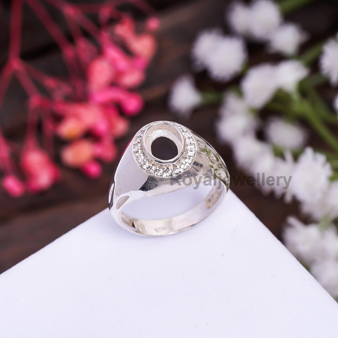 Men's Sterling Silver Pinky Ring: 6x8mm Oval Bezel Setting - Etsy