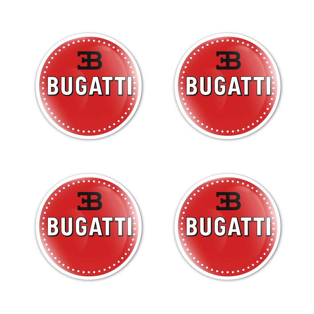 Bugatti Rim Stickers 4pc Glossy Wheel Center Cap Hub Epoxy Resin Decal ...