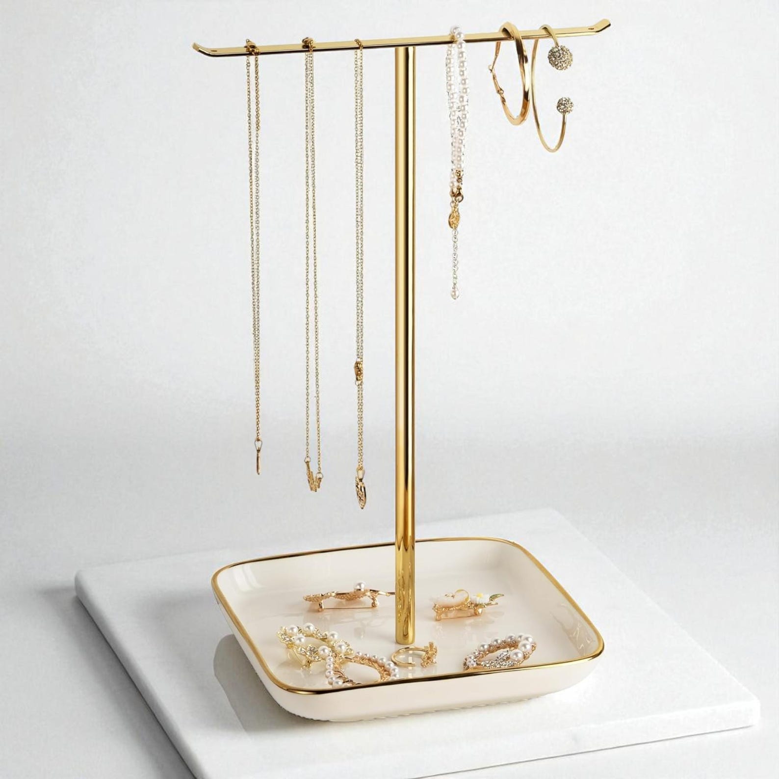 Gold Jewelry Organizer Tree: Ceramic Base, Necklace Bracelet Holder - Etsy