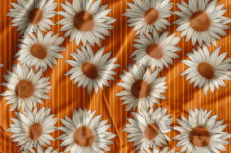 Retro Sunflower Seamless Pattern, Vintage Floral Stripe Pattern, Boho ...
