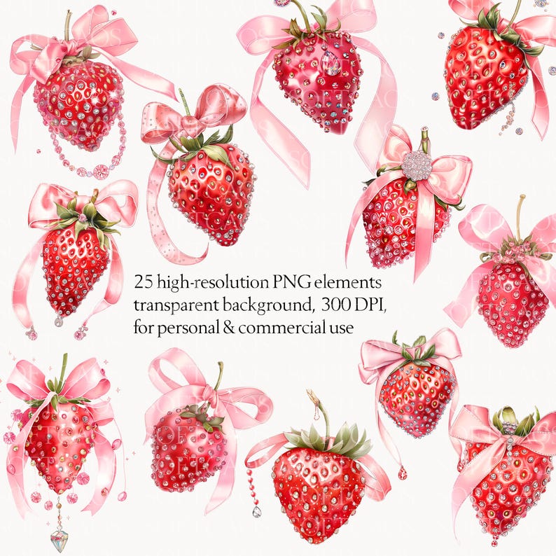 Luxury Strawberry Clipart Bundle • 25 PNG Sparkling Strawberries ...