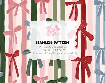Coquette Snow Bow Seamless Pattern,christmas Bow Digital Pattern ...